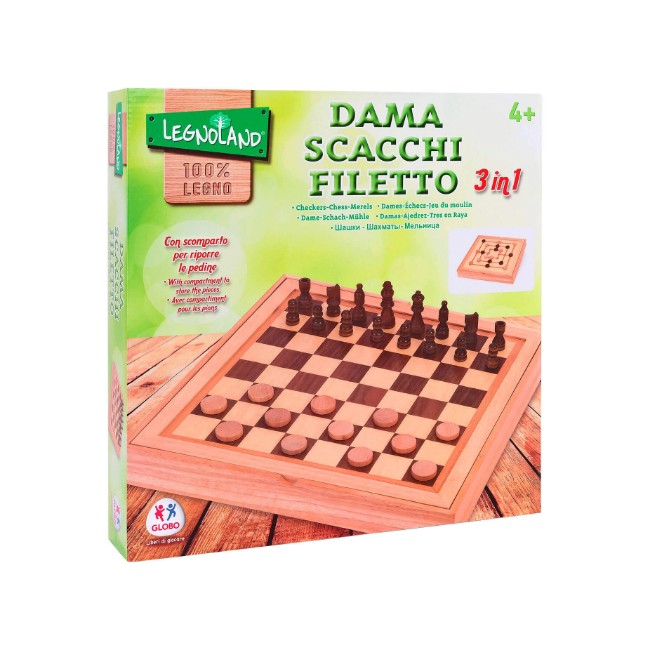Paniate - Giochi in Legno 3 in 1 (Scacchi Dama Filetto) Globo in ...
