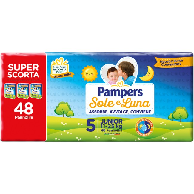 Paniate - Pampers Pannolini Sole e Luna Junior taglia 5, Multipack 48 pezzi