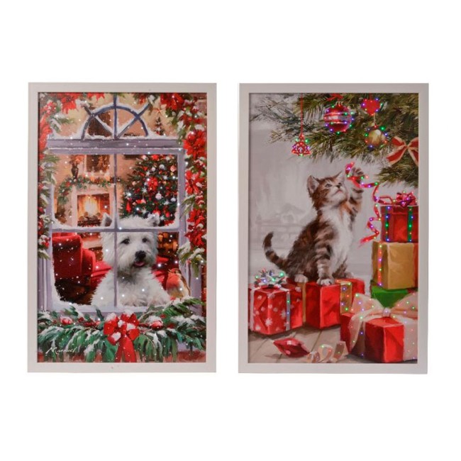 Paniate - Quadro Natalizio Assortito Cane e Gatto con LED Bianco Caldo