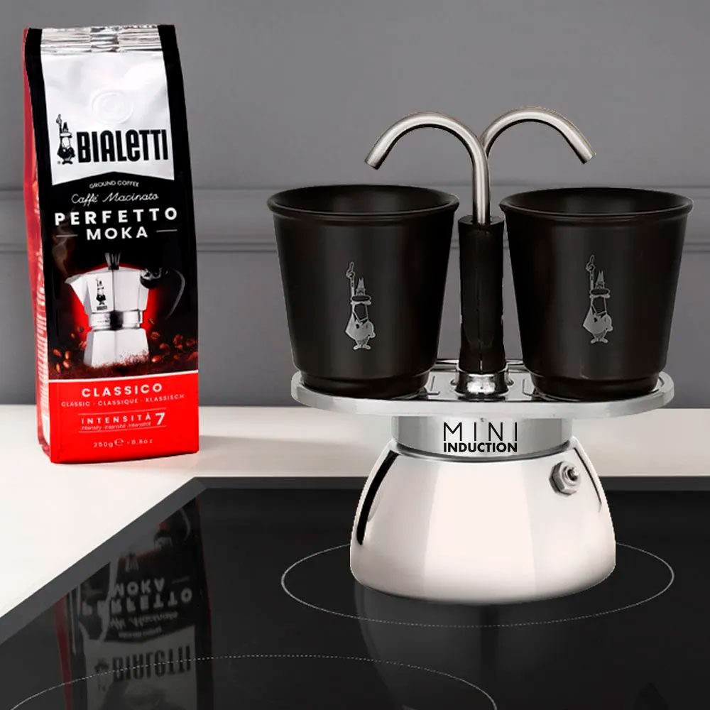 Paniate - Bialetti Caffettiera Set Mini Express Induction con 2 Tazzine